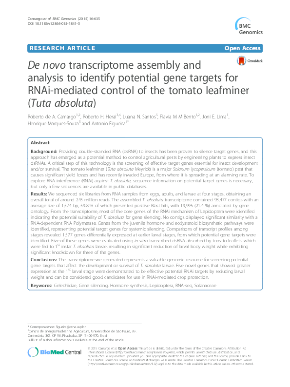 (PDF) De novo transcriptome assembly and analysis to identify potential gene targets for RNAi ...