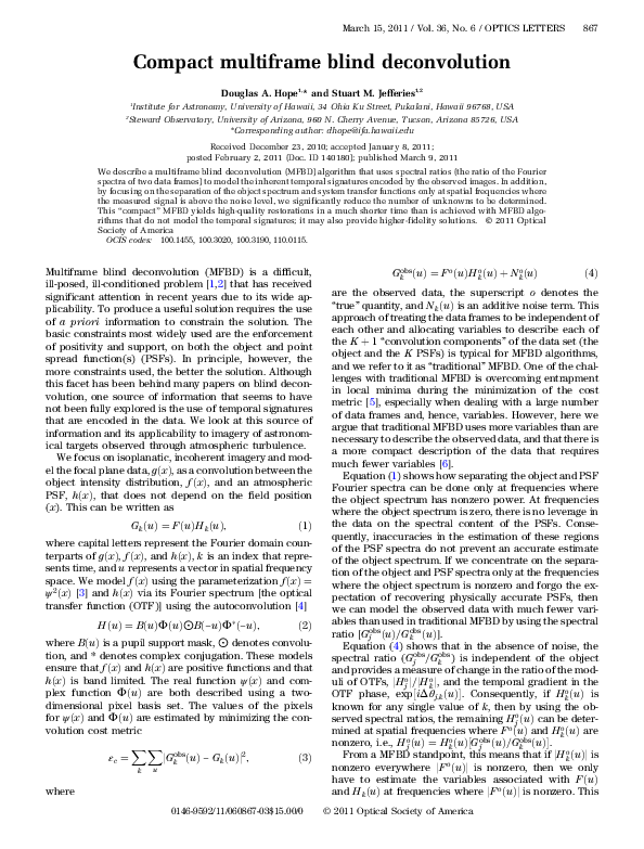 Pdf Compact Multiframe Blind Deconvolution