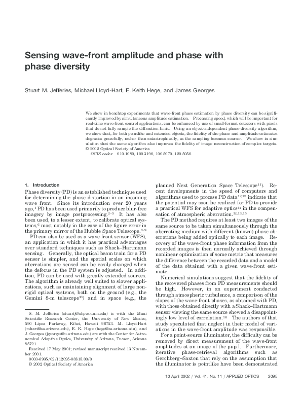 (PDF) Sensing Wave-Front Amplitude and Phase with Phase Diversity