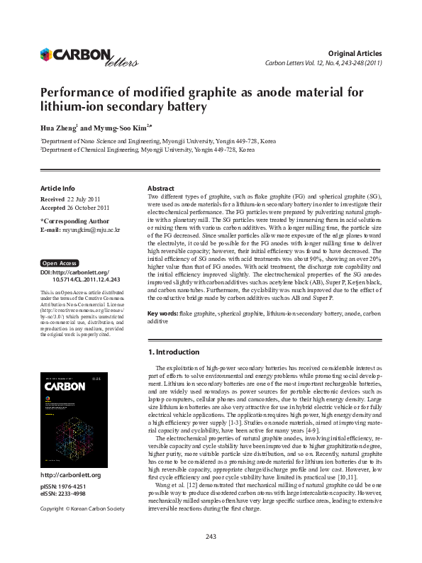 (PDF) Performance of modified graphite as anode material for lithium ...
