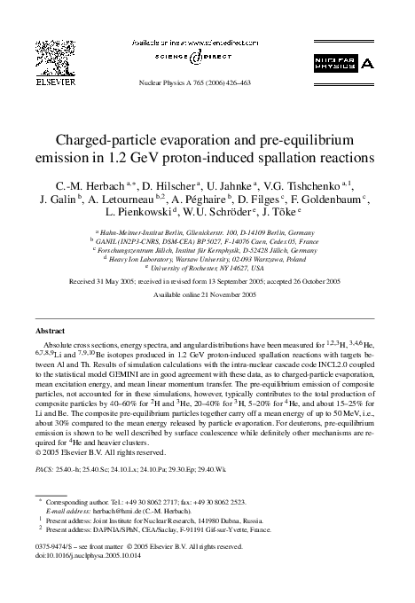 (PDF) Charged-particle evaporation and pre-equilibrium emission in 1.2 ...