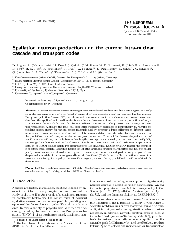 (PDF) Spallation neutron production and the current intra-nuclear ...