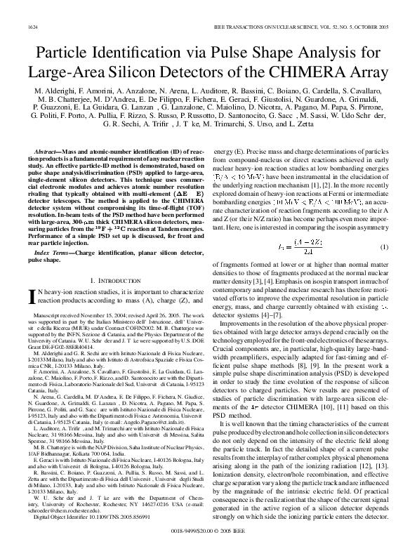 Pdf Particle Identification Via Pulse Shape Analysis For Large Area Silicon Detectors Of The