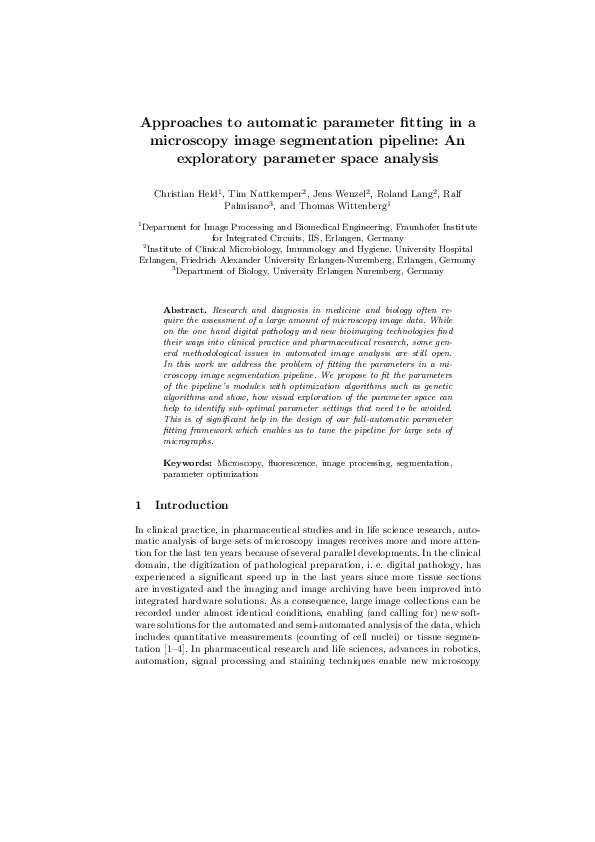 (PDF) Approaches to automatic parameter fitting in a microscopy image segmentation pipeline: An ...