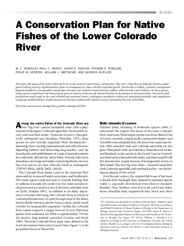 (PDF) A Conservation Plan for Native Fishes of the Lower Colorado River
