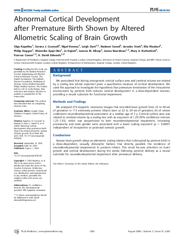 (PDF) Abnormal Cortical Development after Premature Birth Shown by ...