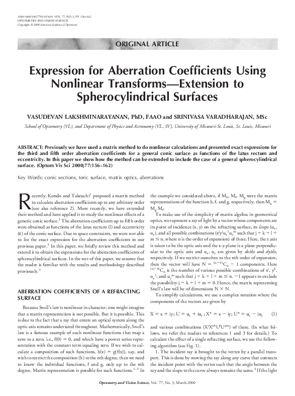 Pdf Expression For Aberration Coefficients Using Nonlinear Transforms Extension To