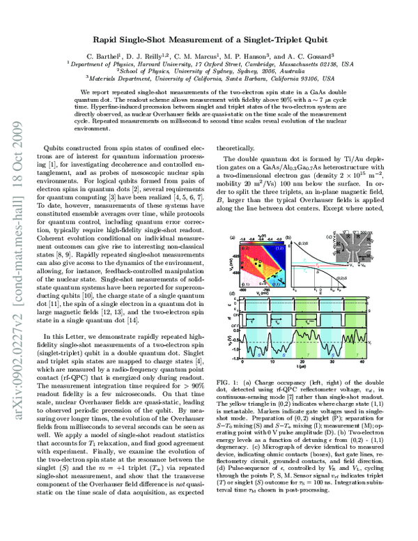 (PDF) Rapid Single-Shot Measurement of a Singlet-Triplet Qubit
