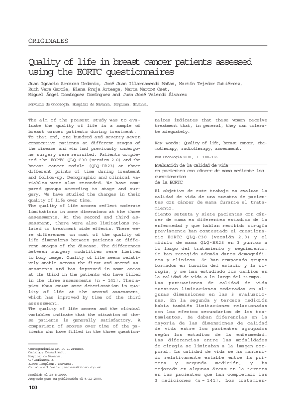 (PDF) Quality of life in breast cancer patients assessed using the EORTC questionnaires