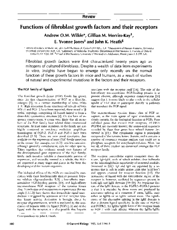 (PDF) Functions of fibroblast growth factors and their receptors