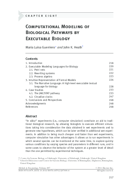 (PDF) Computational modeling of biological pathways by executable biology