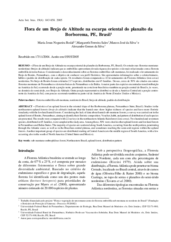(PDF) Flora de um brejo de altitude na escarpa oriental do planalto da ...