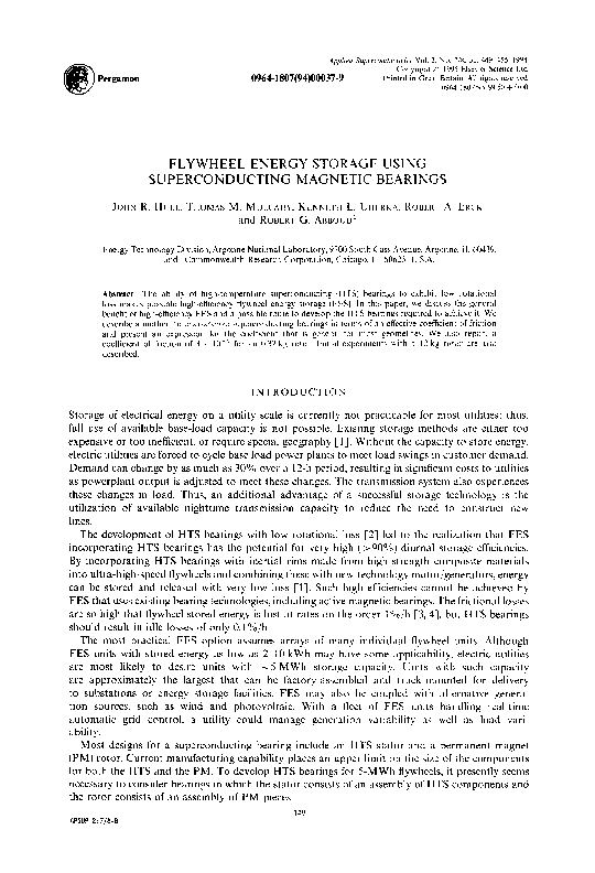 (PDF) Flywheel energy storage using superconducting magnetic bearings