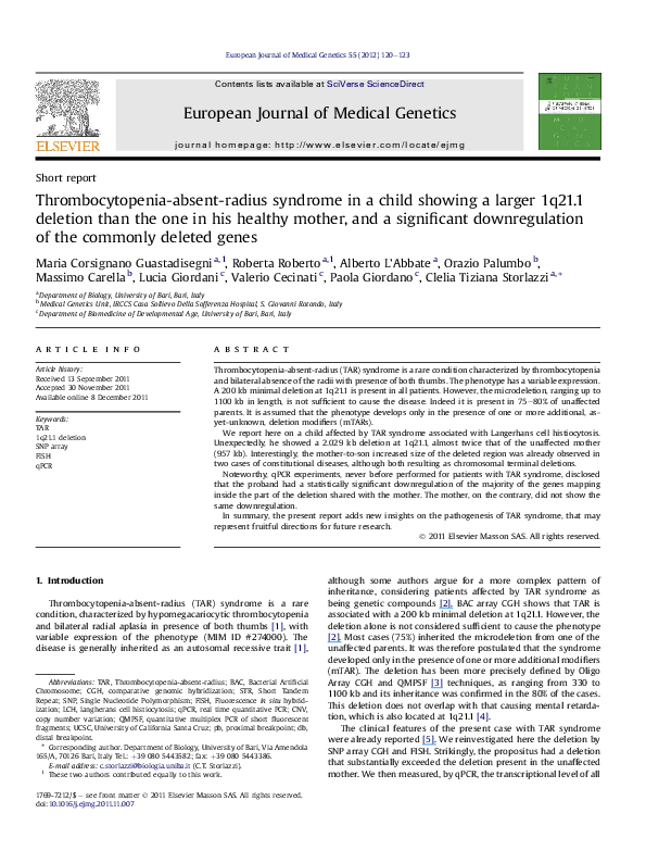 (PDF) Thrombocytopenia-absent-radius syndrome in a child showing a ...