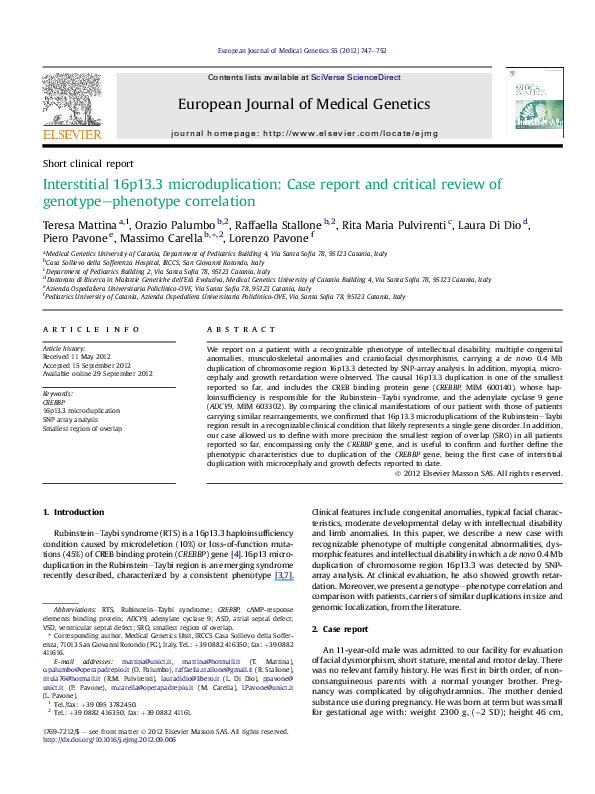 (PDF) Interstitial 16p13.3 microduplication: Case report and critical ...