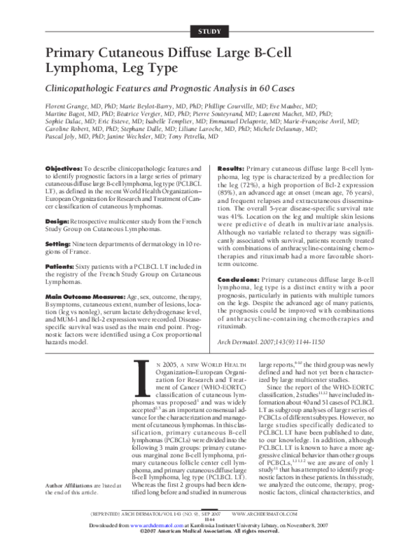 Pdf Primary Cutaneous Diffuse Large B Cell Lymphoma