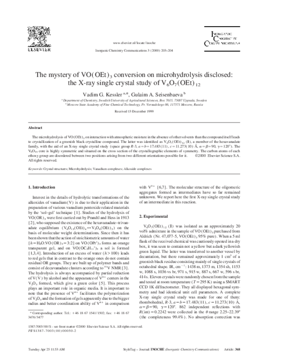(PDF) The mystery of VO(OEt)3 conversion on microhydrolysis disclosed ...