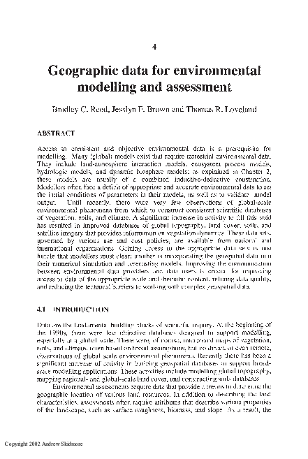 (PDF) Geographic data for environmental modelling and assessment