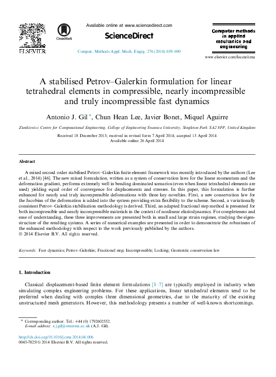 (PDF) A stabilised Petrov-Galerkin formulation for linear tetrahedral elements in compressible ...