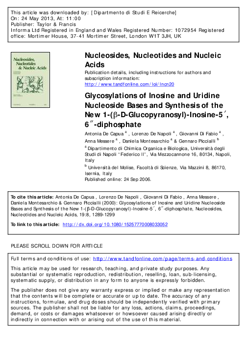 (PDF) Glycosylations of Inosine and Uridine Nucleoside Bases and ...