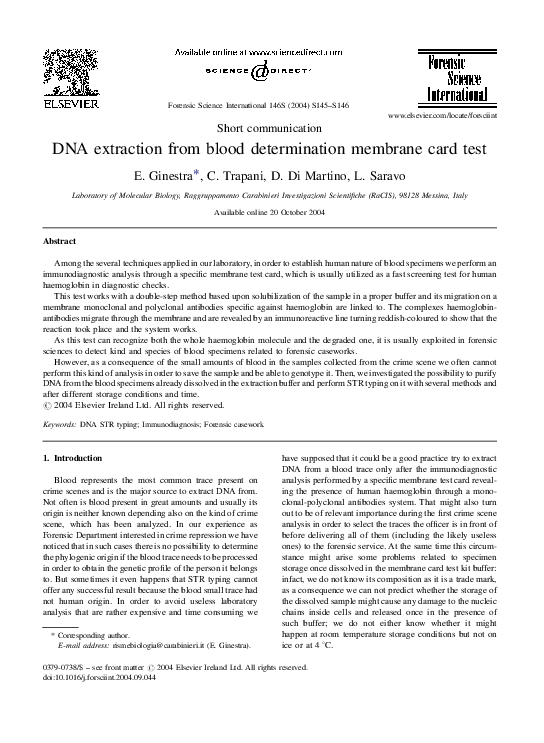 (PDF) DNA extraction from blood determination membrane card test