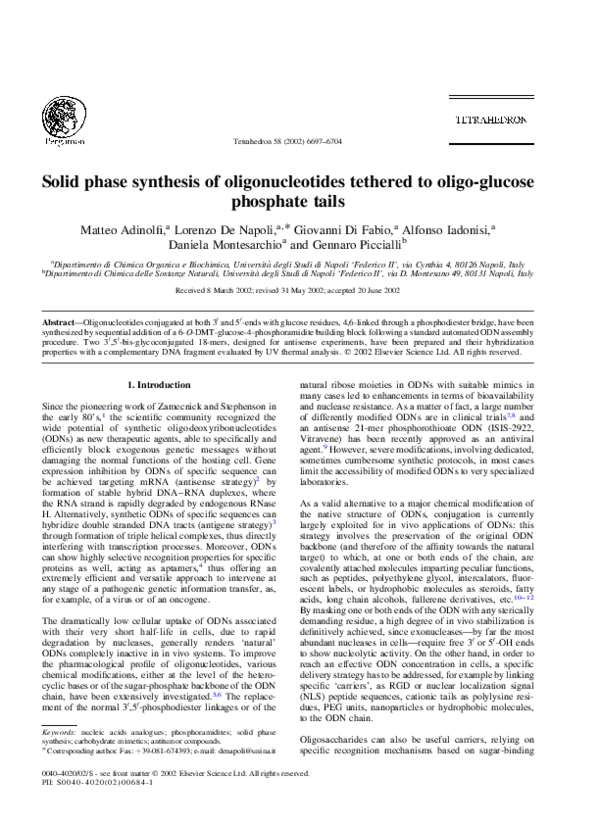 (PDF) Solid phase synthesis of oligonucleotides tethered to oligo-glucose phosphate tails