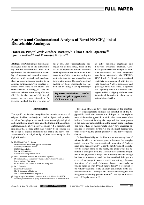 (PDF) Synthesis and conformational analysis of a novel carbohydrate ...