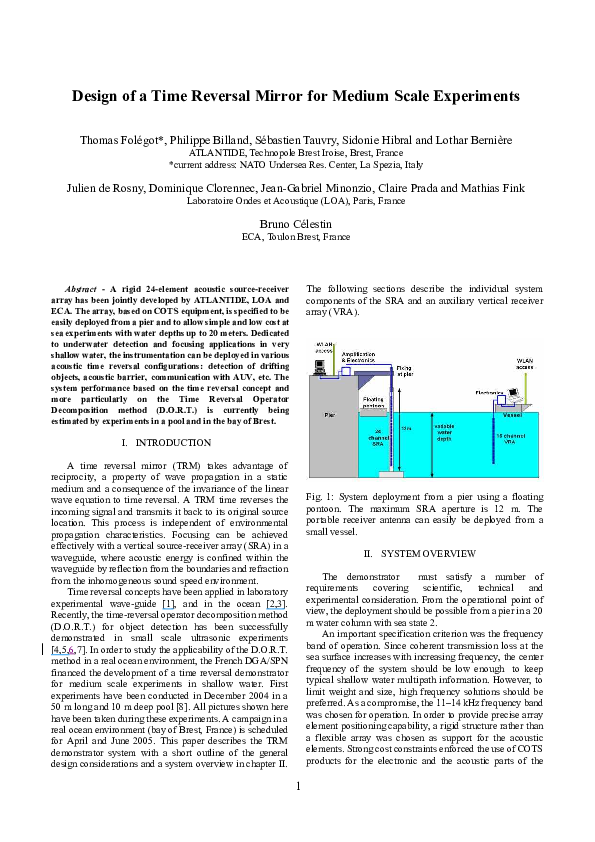 (PDF) Design of a time reversal mirror for medium scale experiments