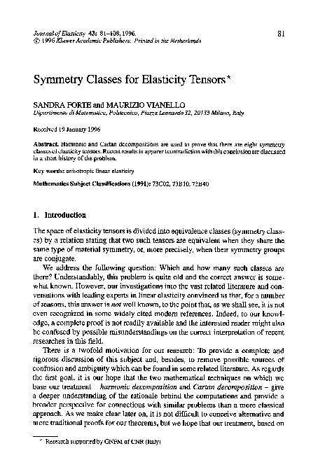 (PDF) Symmetry classes for elasticity tensors