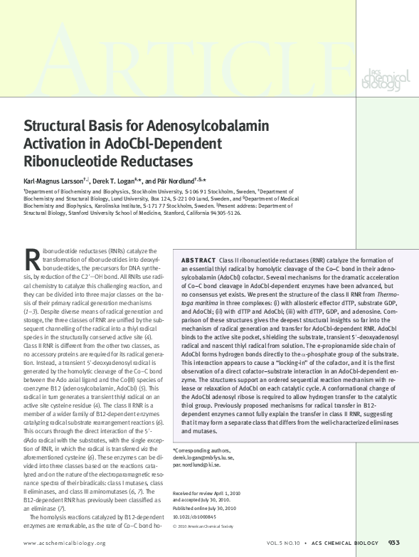 (PDF) Structural Basis for Adenosylcobalamin Activation in AdoCbl ...