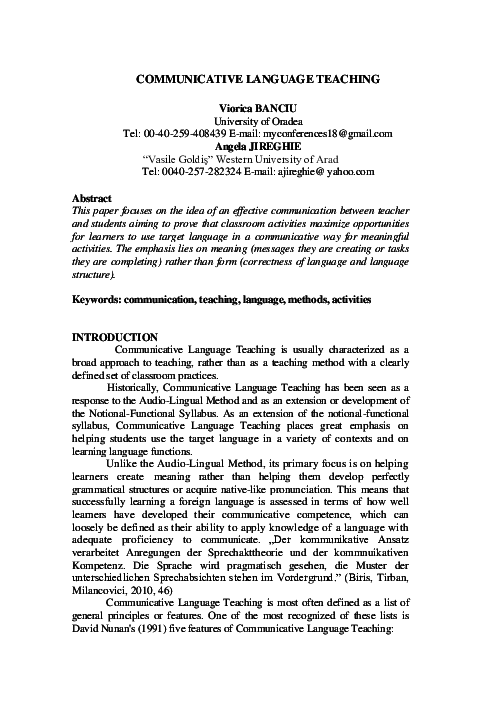 (PDF) COMMUNICATIVE LANGUAGE TEACHING