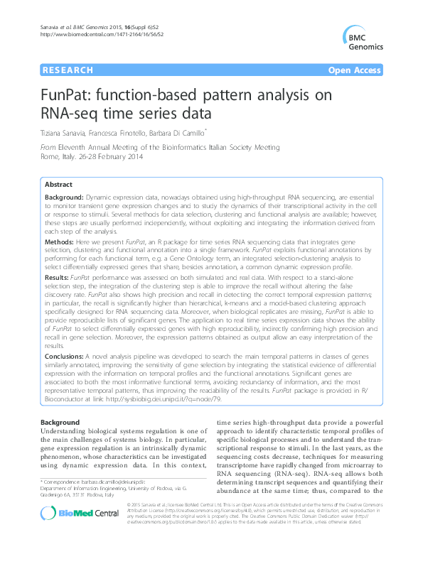 Pdf Funpat Function Based Pattern Analysis On Rna Seq Time Series Data