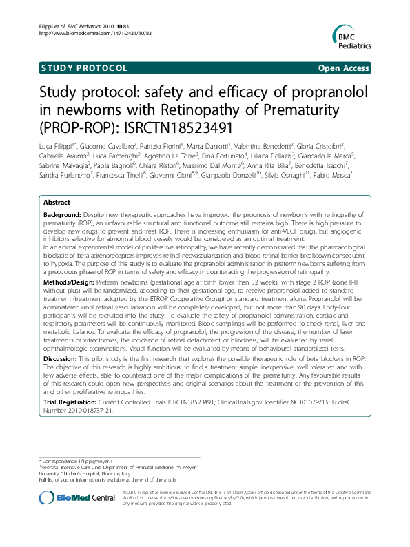 (PDF) Study protocol: safety and efficacy of propranolol in newborns ...