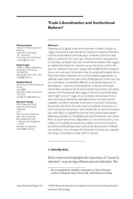 (PDF) Trade Liberalization and Institutional Reform