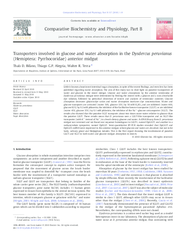 (PDF) Transporters involved in glucose and water absorption in the ...