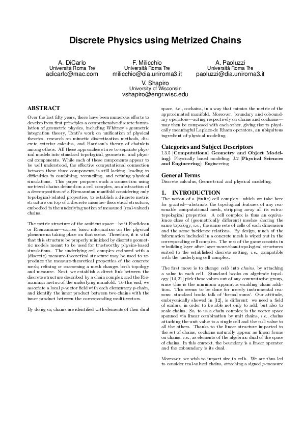(PDF) Discrete physics using metrized chains