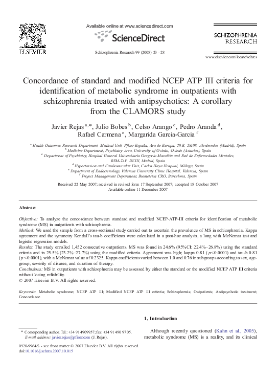 (PDF) Concordance of standard and modified NCEP ATP III criteria for ...