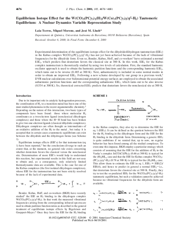 (PDF) Equilibrium Isotope Effect for the W(CO) 3 (PCy 3 ) 2 (H) 2 /W(Co ...