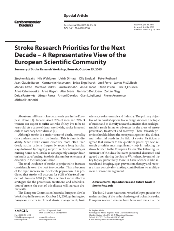 (PDF) Stroke Research Priorities for the Next Decade – A Representative ...