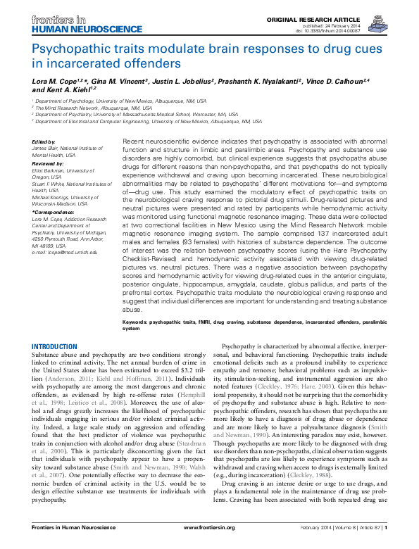 (PDF) Psychopathic traits modulate brain responses to drug cues in ...