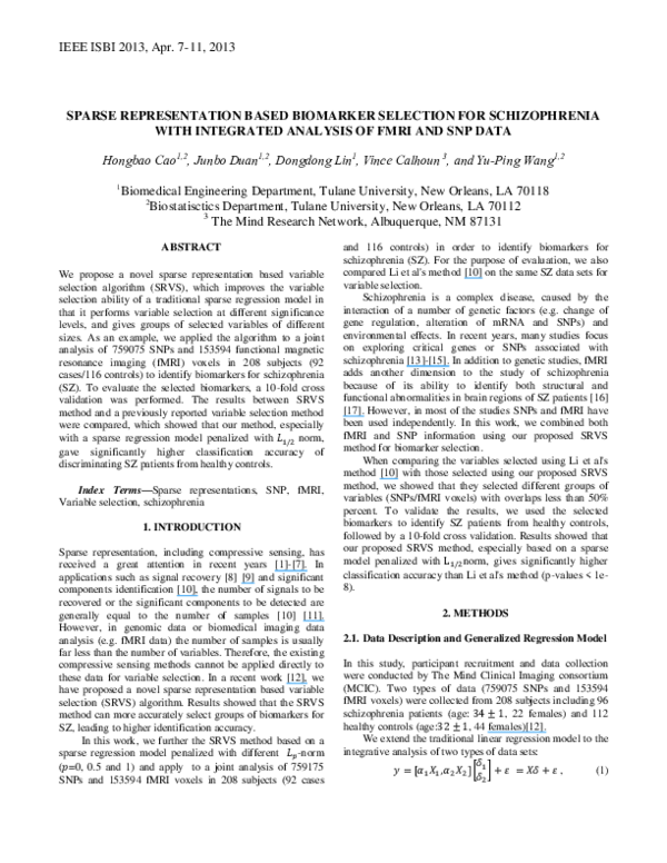 (PDF) Sparse representation based biomarker selection for schizophrenia with integrated analysis ...
