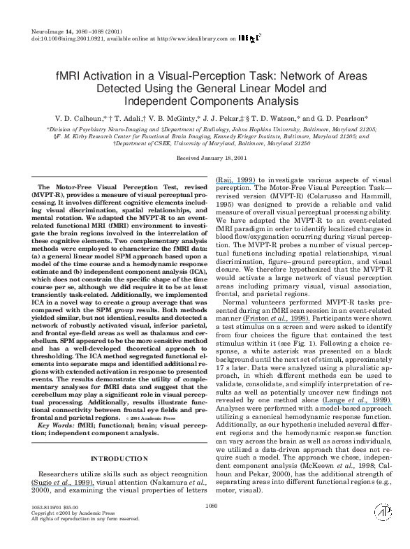 (PDF) fMRI Activation in a Visual-Perception Task: Network of Areas Detected Using the General ...