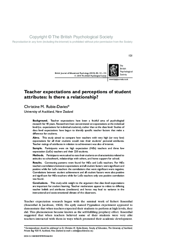 (PDF) Teacher expectations and perceptions of student attributes: Is ...
