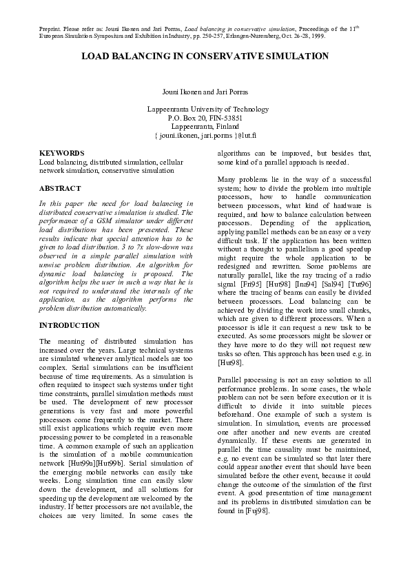 (PDF) Load Balancing in Conservative Simulation