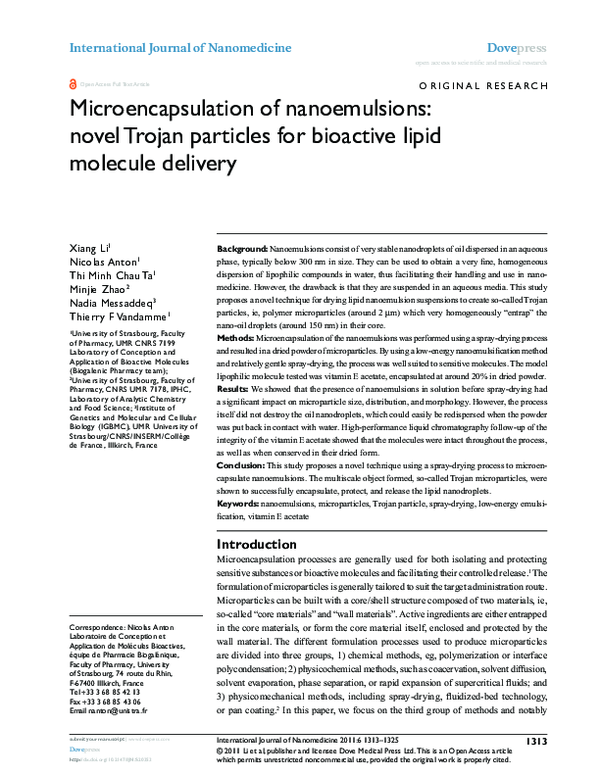 (PDF) Microencapsulation of nanoemulsions: novel Trojan particles for ...