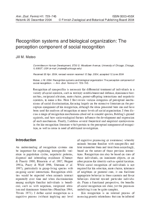 (PDF) Recognition systems and biological organization: the perception ...