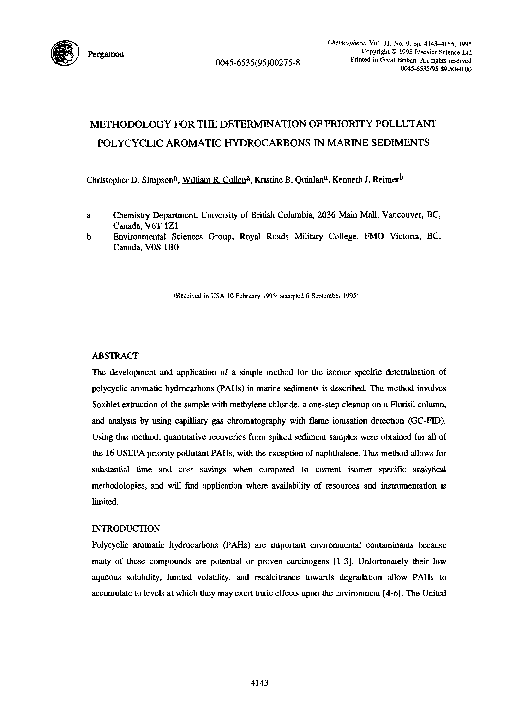 (PDF) Methodology for the determination of priority pollutant polycyclic aromatic hydrocarbons ...