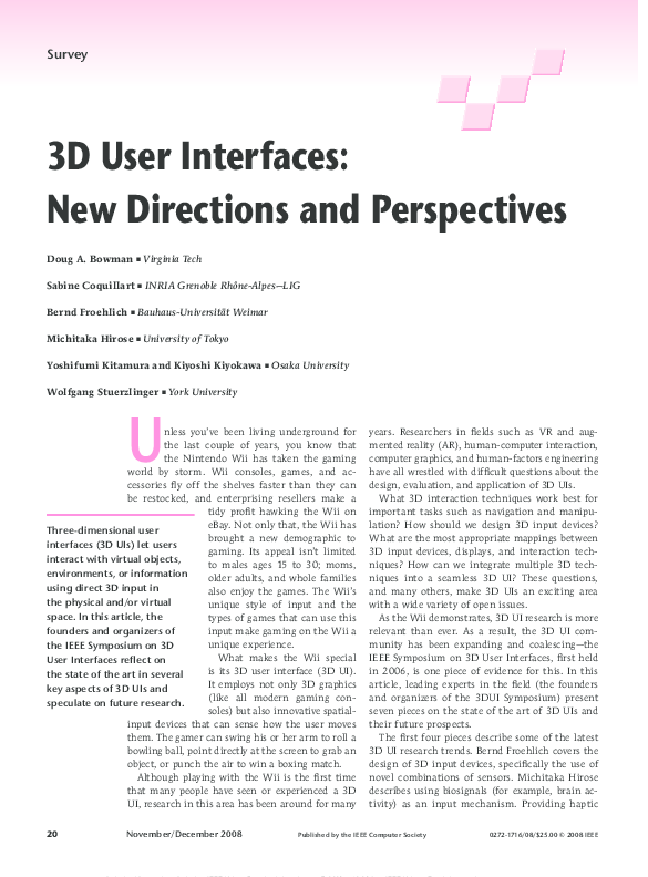 (PDF) 3D user interfaces: New directions and perspectives