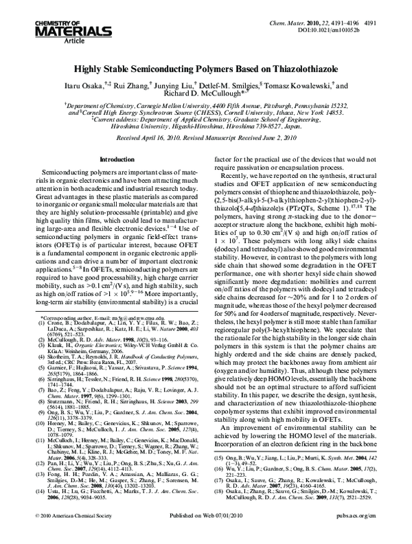 (PDF) Highly Stable Semiconducting Polymers Based on Thiazolothiazole