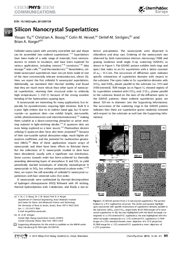 (PDF) Silicon Nanocrystal Superlattices